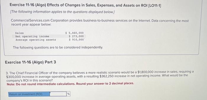 Solved Exercise 11-16 (Algo) Effects of Changes in Sales, | Chegg.com