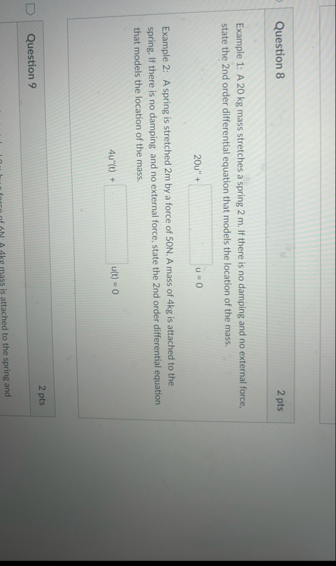 Solved Question 82 ﻿ptsExample 1: A 20 ﻿kg mass stretches a | Chegg.com