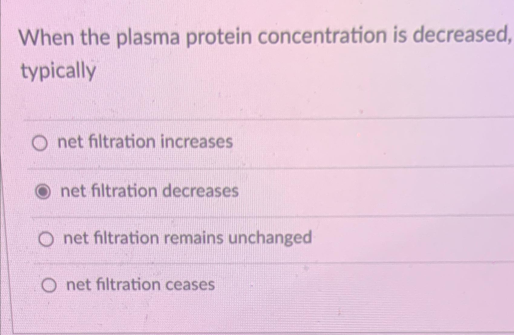 Solved When the plasma protein concentration is decreased, | Chegg.com