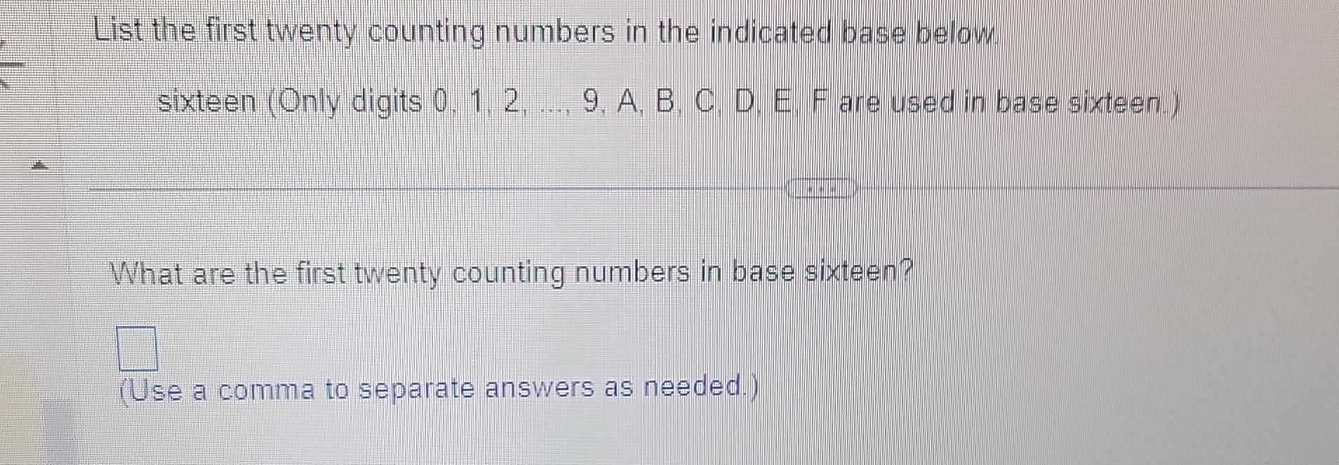 Solved List the first twenty counting numbers in the | Chegg.com