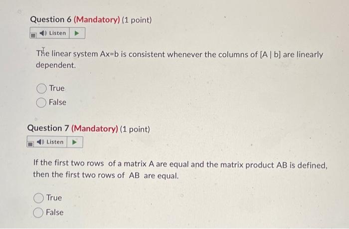 Solved Question 6 Mandatory 1 Point Listen The Linear