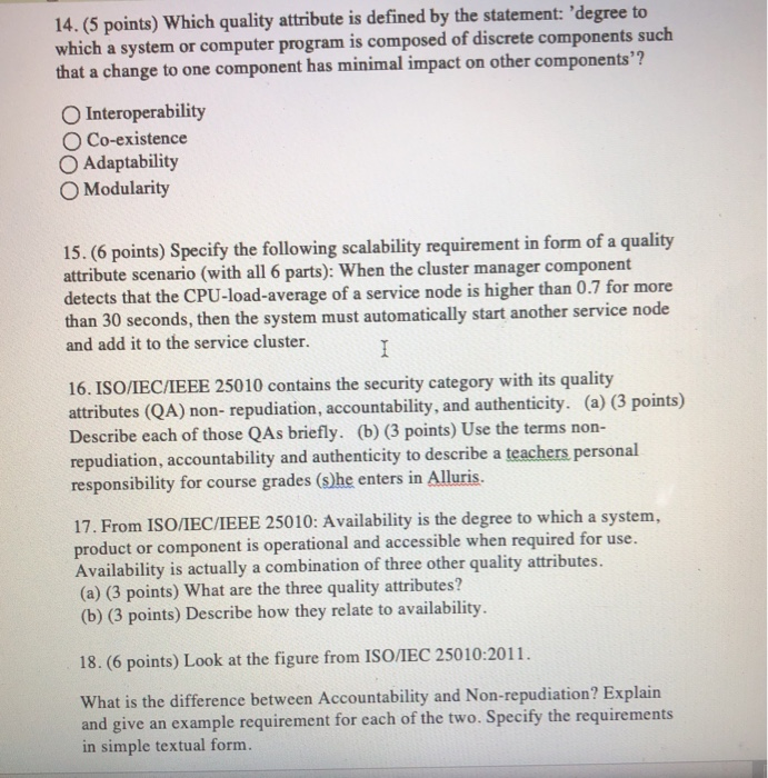 Solved Quality Attributes 12. (5 points) What are the | Chegg.com