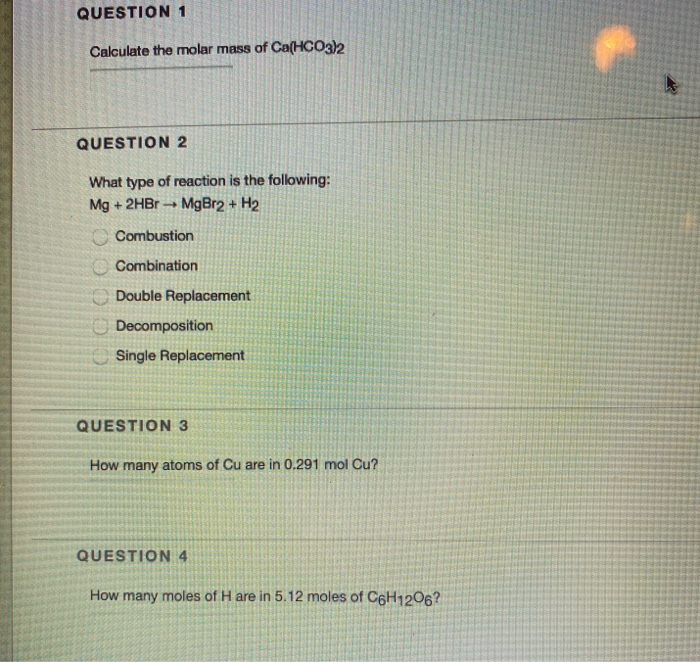 Solved QUESTION 1 Calculate the molar mass of Ca(HCO3)2 | Chegg.com