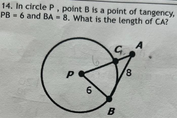 Solved In circle P, point B is a point of tangency, PB=6 and | Chegg.com