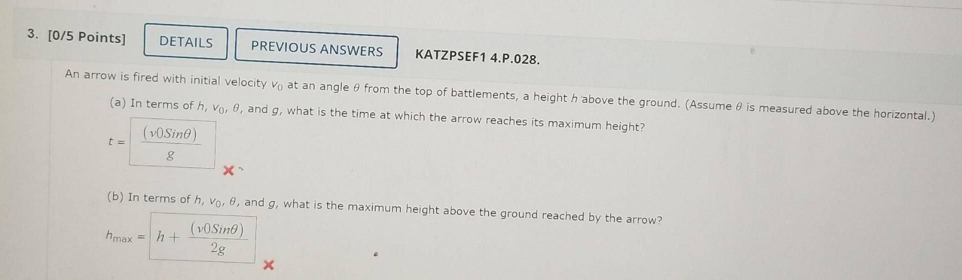 Solved An arrow is fired with initial velocity v0 at an | Chegg.com
