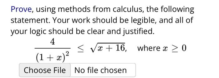 Solved Prove, using methods from calculus, the following | Chegg.com
