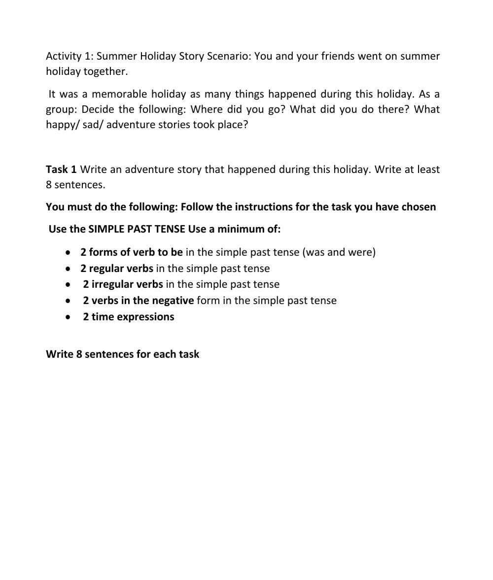 Activity 1: Summer Holiday Story Scenario: You and | Chegg.com