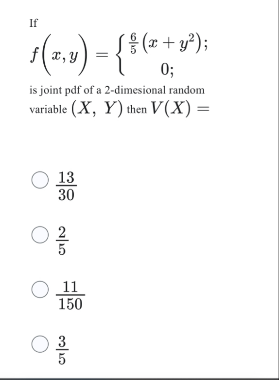 Solved f(x,y)={65(x y2)0is joint pdf of a 2 -dimesional | Chegg.com