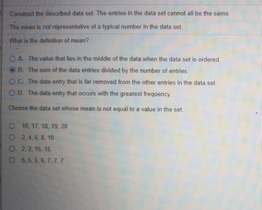 Solved Construct the described data set. The entries in the | Chegg.com