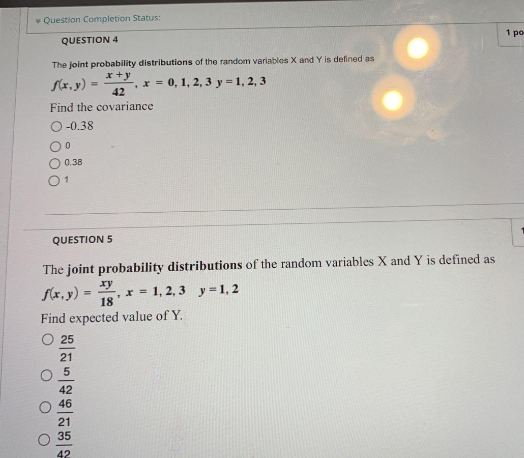 Solved The joint probability distributions of the random | Chegg.com