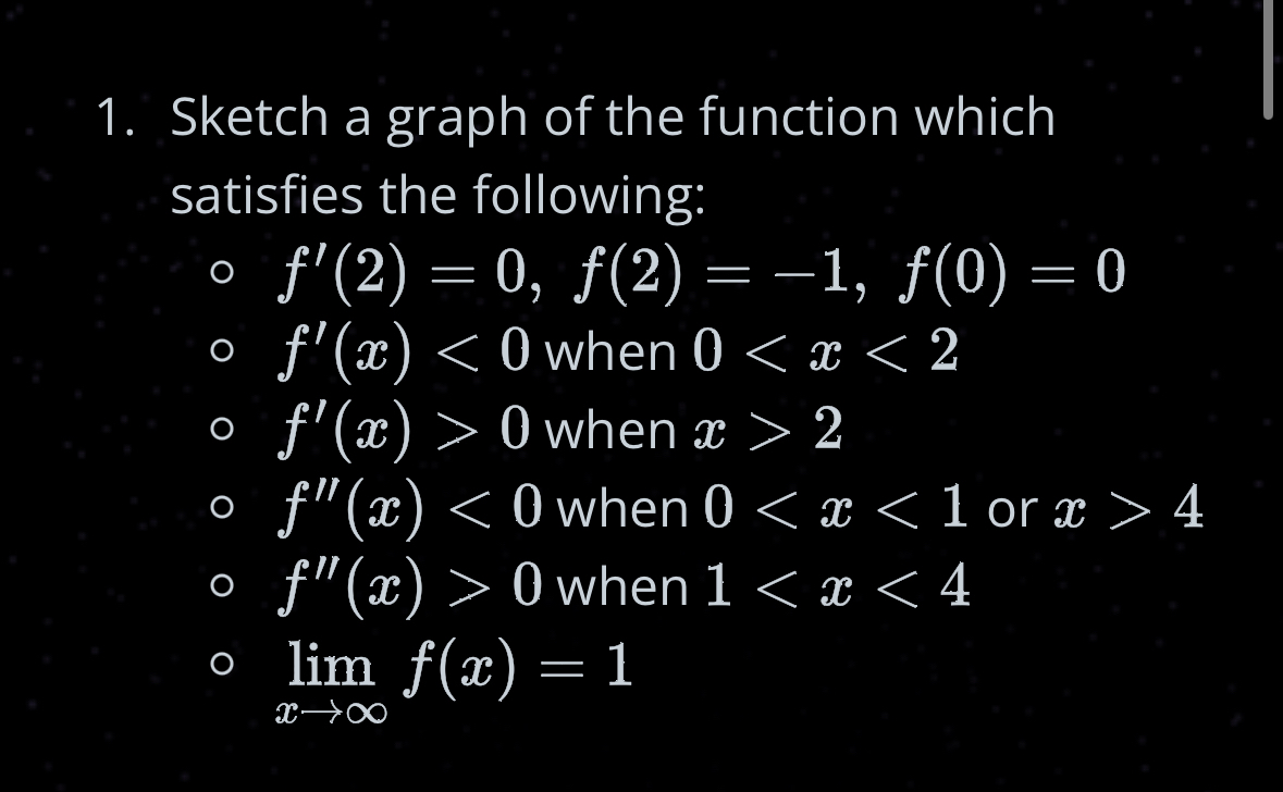 Solved Sketch a graph of the function which satisfies the | Chegg.com