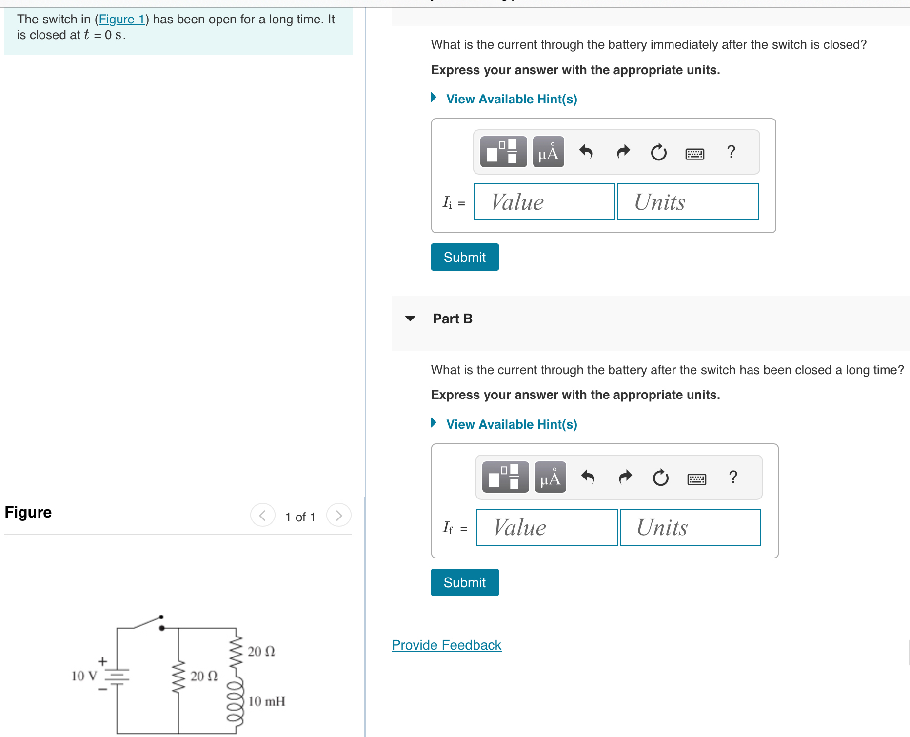 Solved The switch in (Figure 1) ﻿has been open for a long | Chegg.com