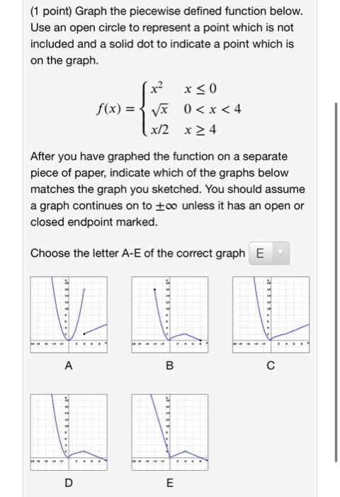 Solved (1 point) Graph the piecewise defined function below. | Chegg.com