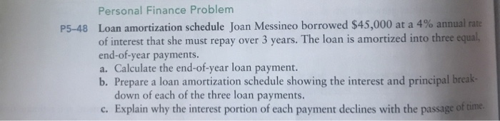 Solved Personal Finance Problem P5-48 Loan amortization | Chegg.com