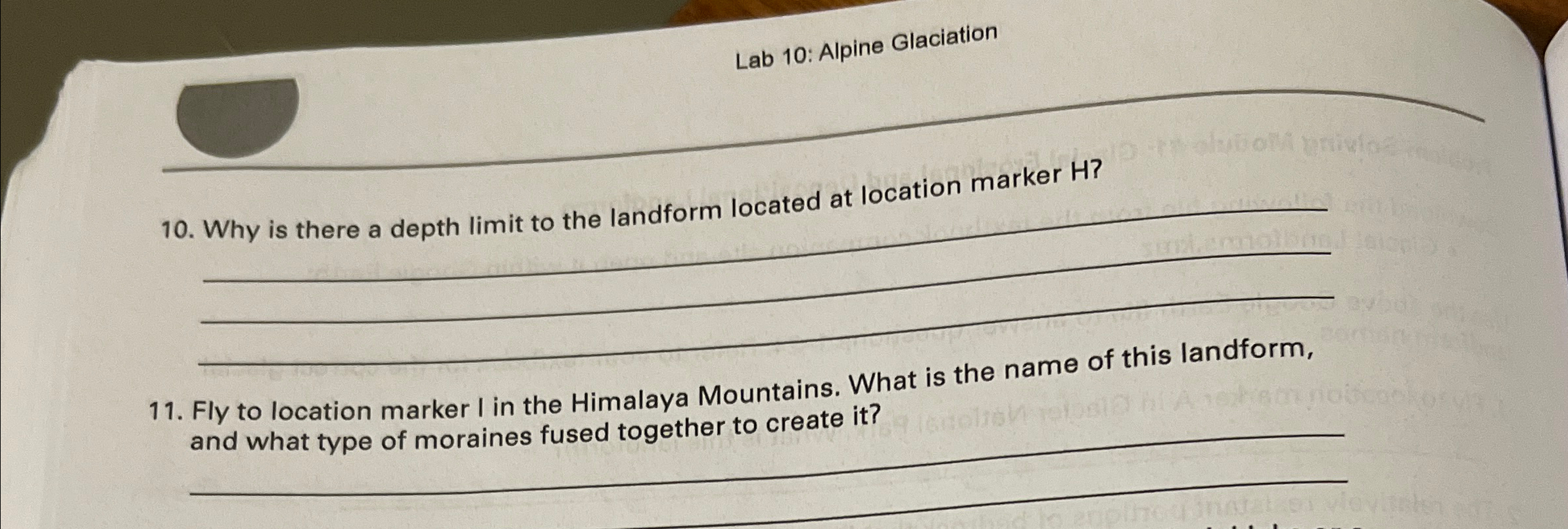 Solved Lab 10: Alpine Glaciation10. ﻿Why is there a depth | Chegg.com