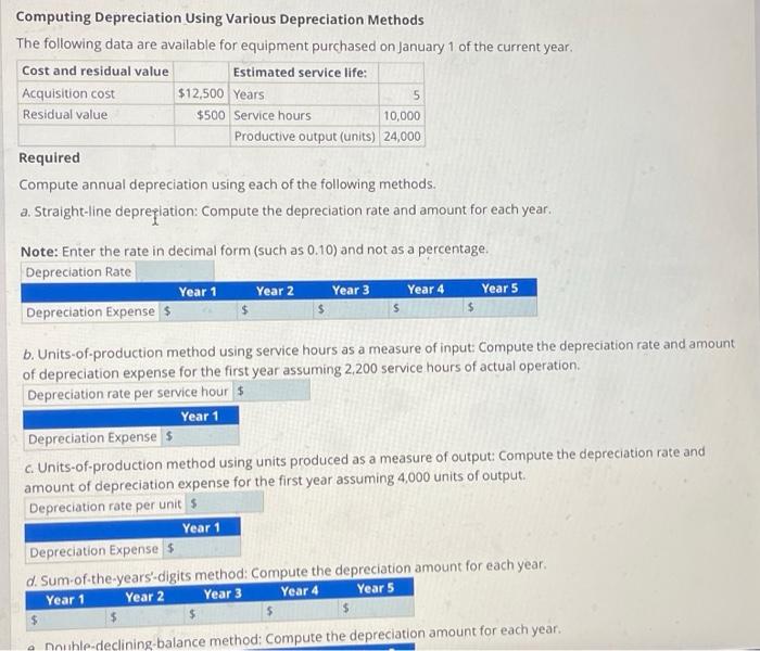Computing Depreciation Using Various Depreciation | Chegg.com