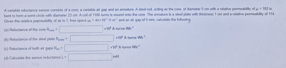 Solved A variable reluctance sensor consists of a core, a | Chegg.com