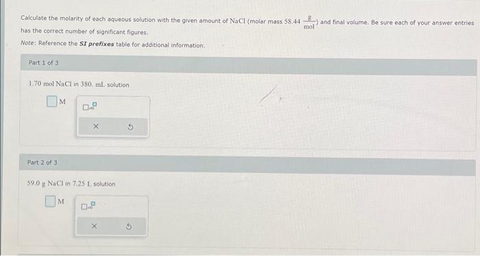 Solved Calculate the molarity of each aqueous solution with | Chegg.com