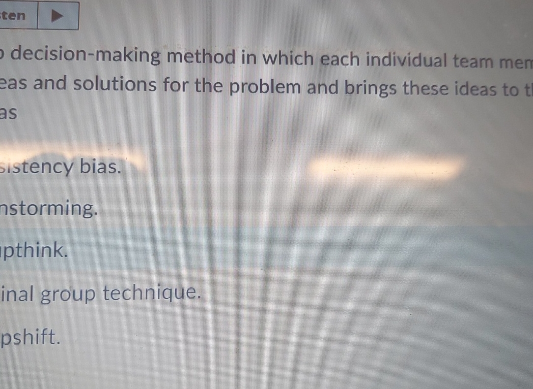 Solved decision-making method in which each individual team | Chegg.com