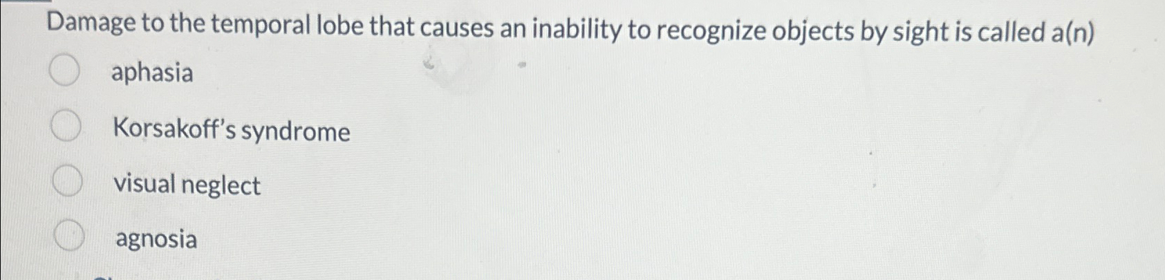 Solved Damage to the temporal lobe that causes an inability | Chegg.com