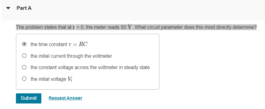 Solved Part AThe problem states that at t=0, ﻿the meter | Chegg.com