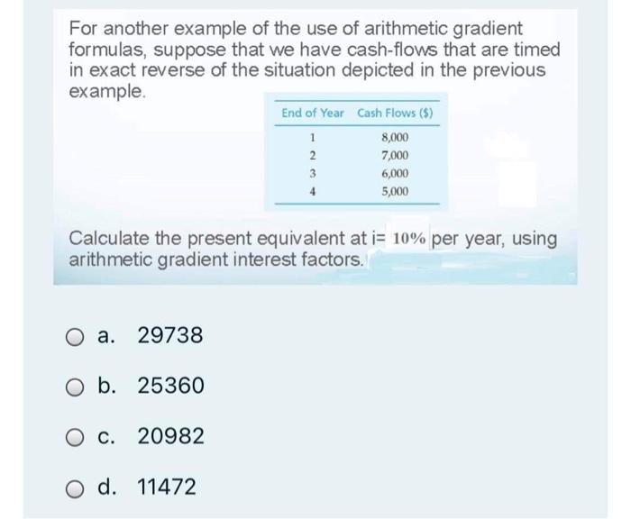 Solved For another example of the use of arithmetic gradient | Chegg.com