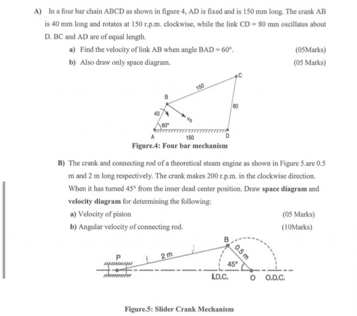 Solved A) In a four bar chain ABCD as shown in figure 4, AD | Chegg.com