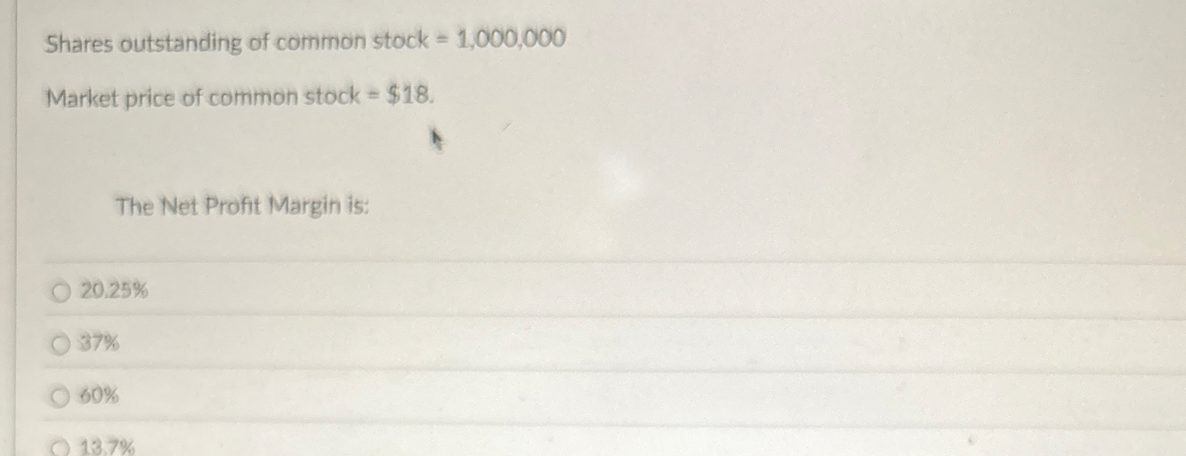 Solved Shares outstanding of common stock =1,000,000Market | Chegg.com