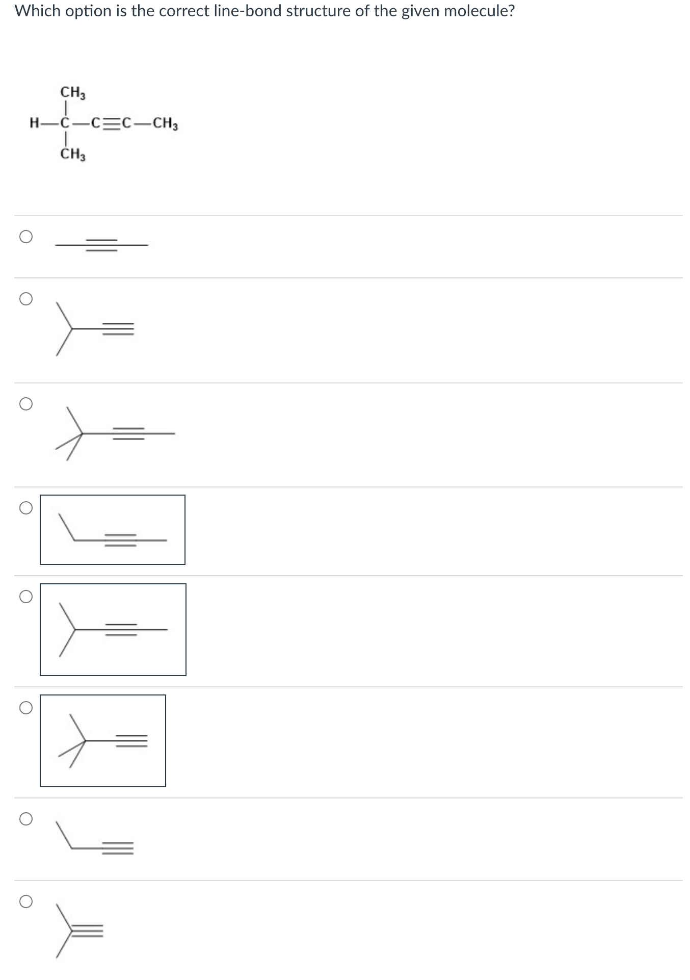 Solved Which option is the correct line-bond structure of | Chegg.com