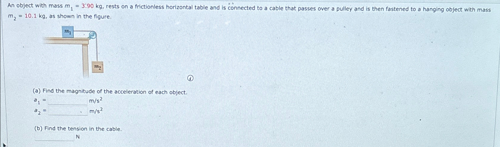 Solved An object with mass m1=3.90kg, ﻿rests on a | Chegg.com