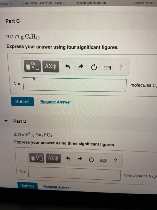 Solved Online F... CHEM 1031L - Fall 2020 - Assig... MyLab | Chegg.com