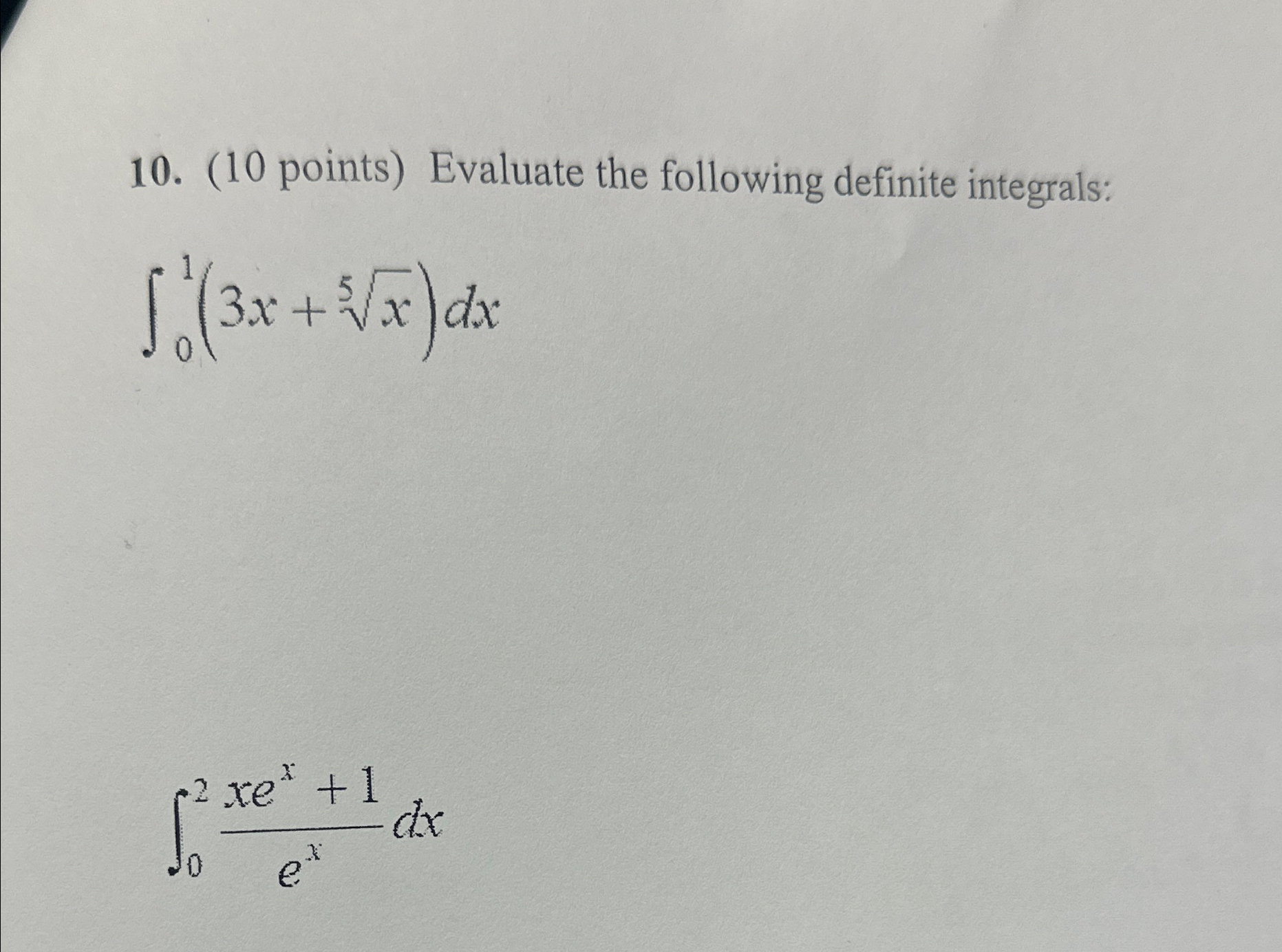 Solved (10 ﻿points) ﻿Evaluate the following definite | Chegg.com