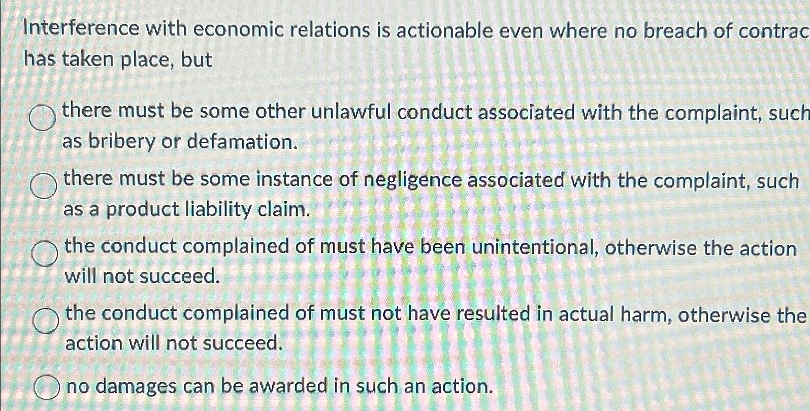 Solved Interference with economic relations is actionable | Chegg.com