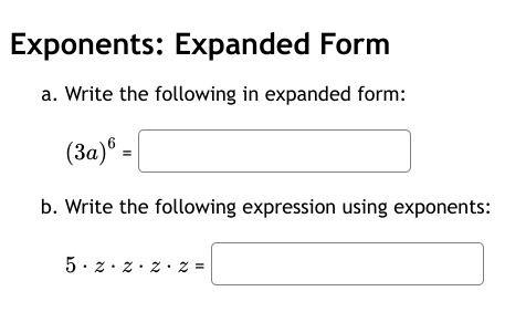 Exponents: Expanded Forma. ﻿Write the following in | Chegg.com