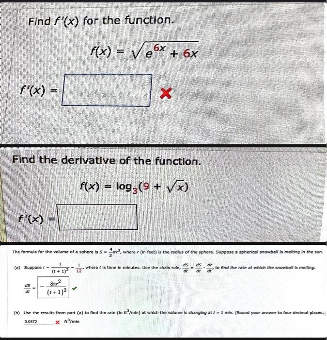 Solved Find f′(x) for the function. f(x)=e6x+6x f′(x)= Find | Chegg.com