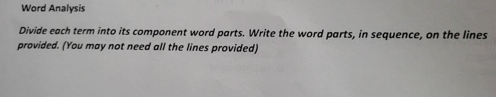 Solved Word Analysis Divide each term into its component | Chegg.com