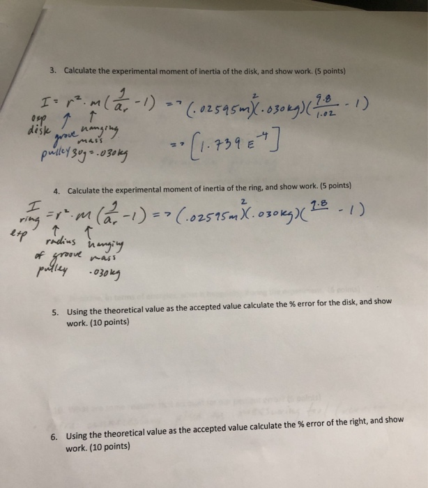 Solved 3. Calculate the experimental moment of inertia of | Chegg.com