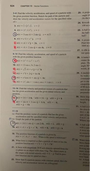 da. 924 CHAPTER 13 Vector Functions 3-8. Find the | Chegg.com
