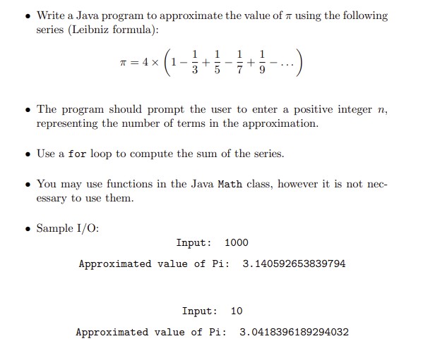 Solved Write a Java program that performs and follows these | Chegg.com