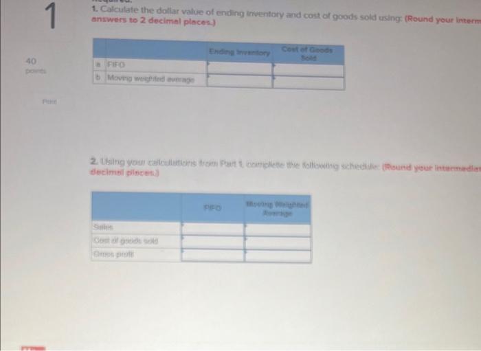1. Calculate the dollar value of ending imventory and | Chegg.com
