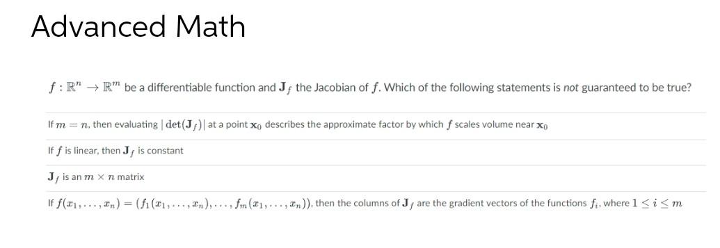Solved f:Rn→Rm be a differentiable function and Jf the | Chegg.com