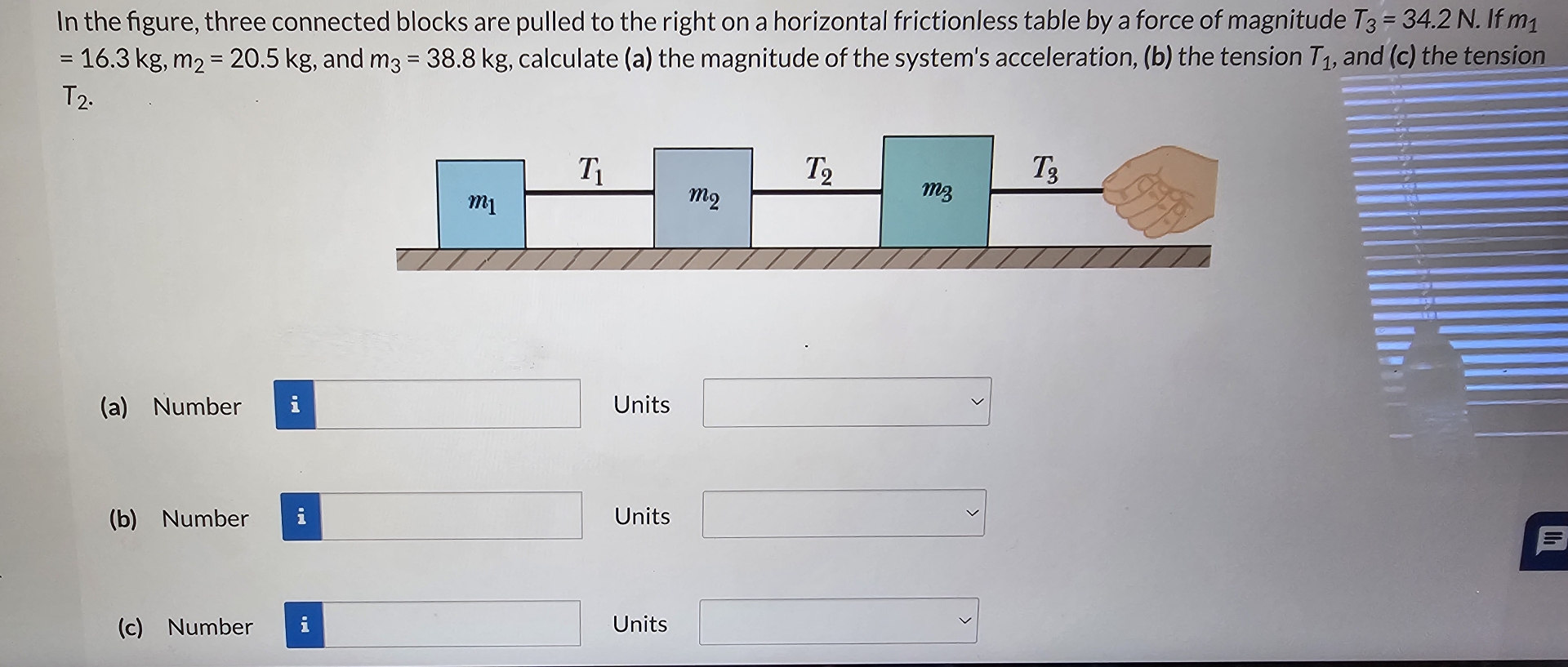 Solved In the figure, three connected blocks are pulled to | Chegg.com