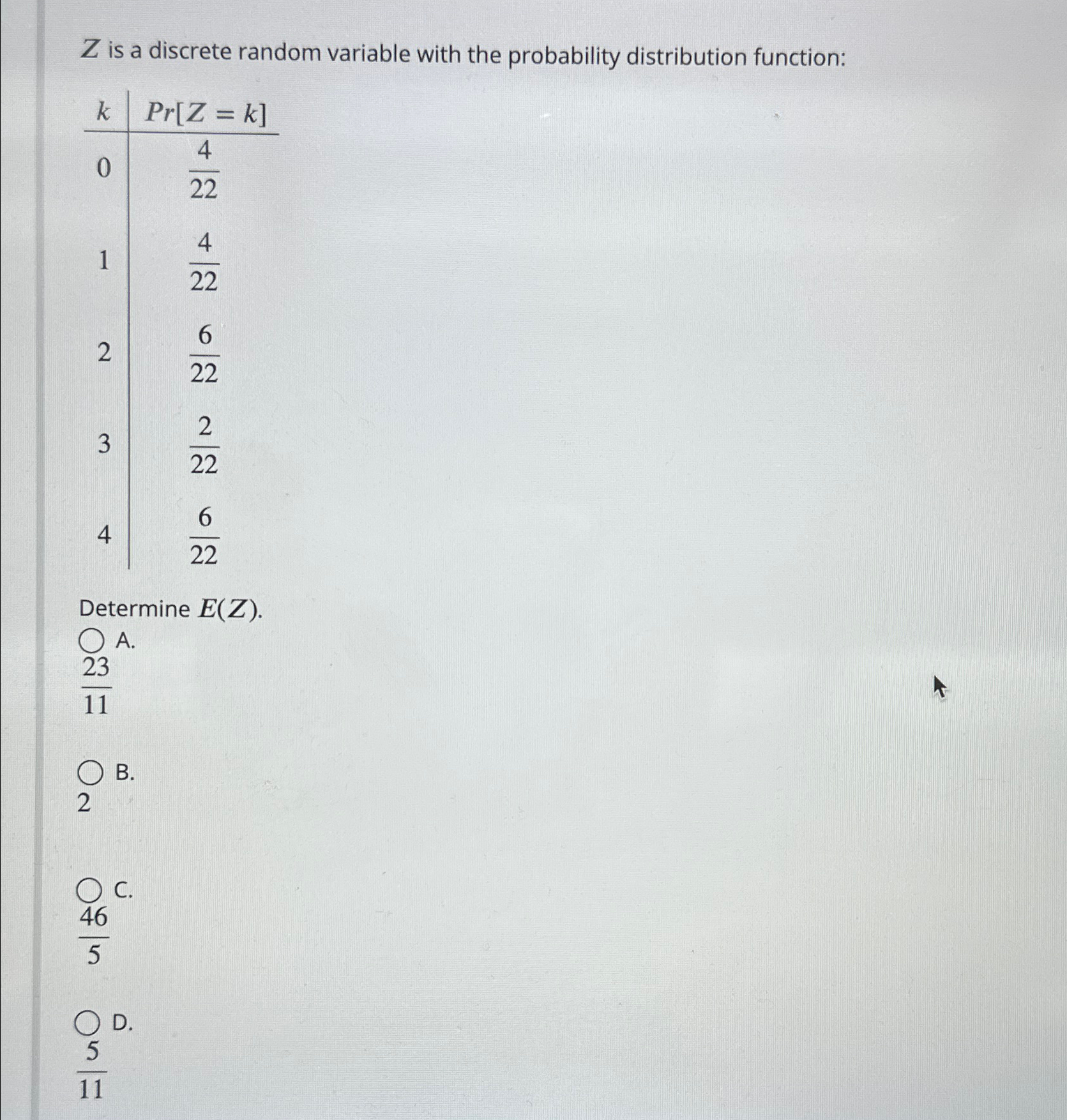 Solved Z ﻿is a discrete random variable with the probability | Chegg.com