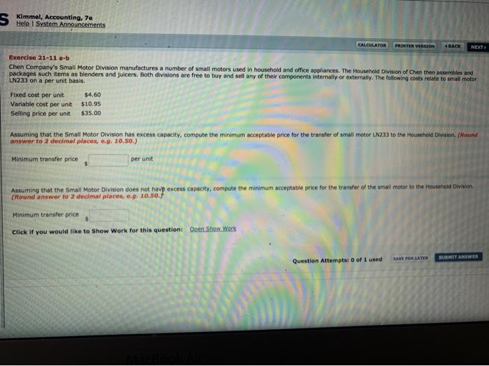 Solved S Help System Announcements CALCULATOR PRINTER | Chegg.com