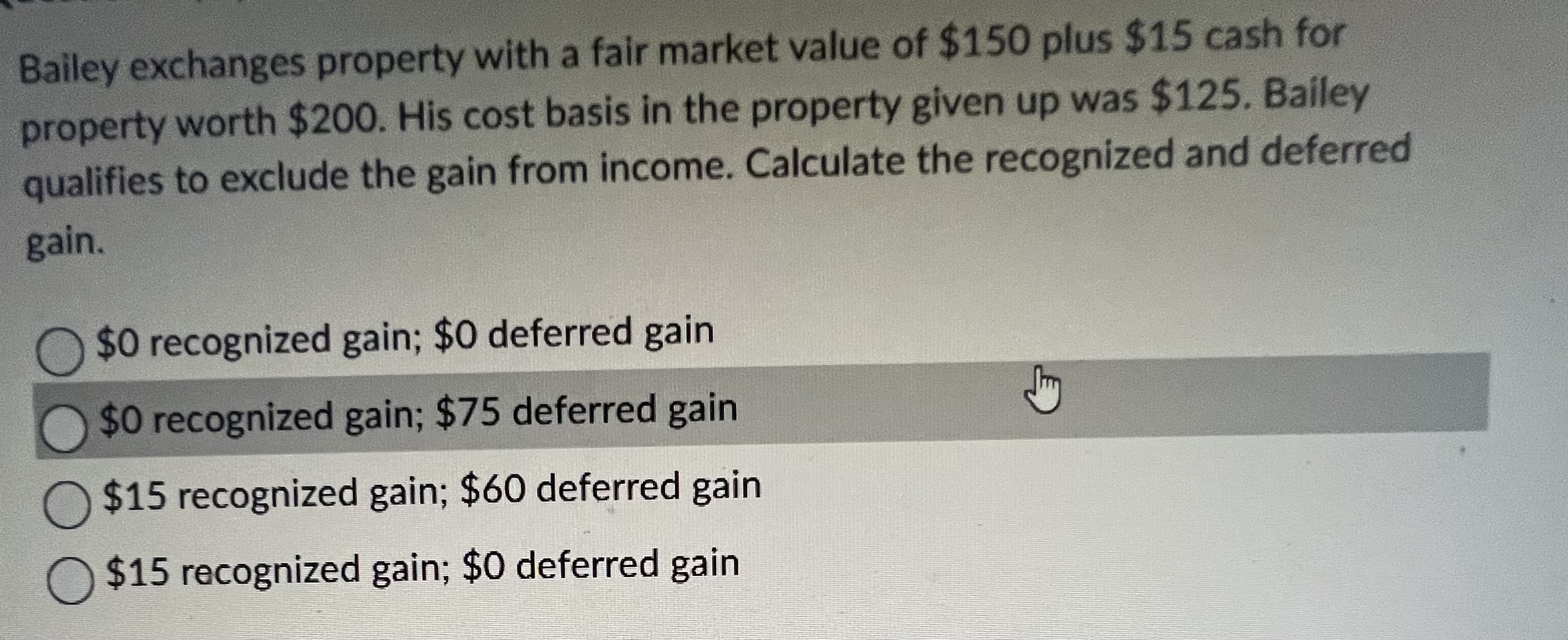 Solved Bailey exchanges property with a fair market value of | Chegg.com
