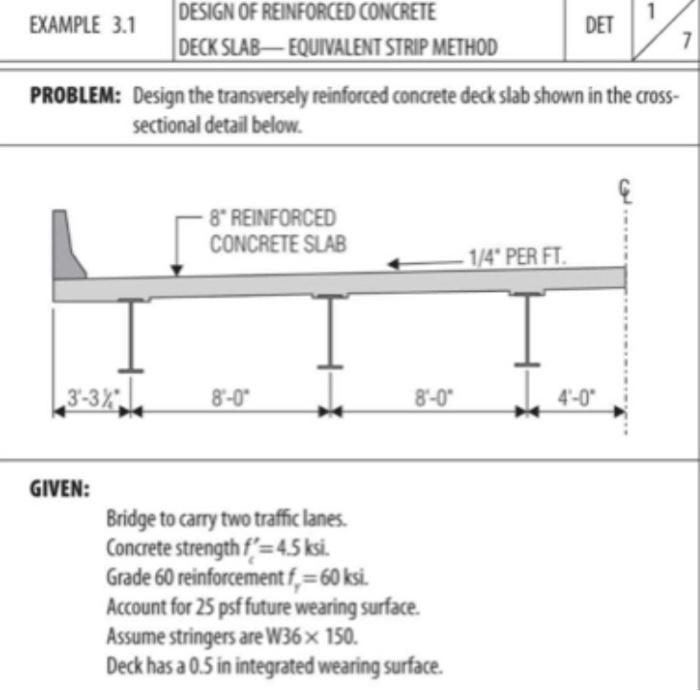 Solved DESIGN OF REINFORCED CONCRETE 1 EXAMPLE 3.1 DET DECK | Chegg.com