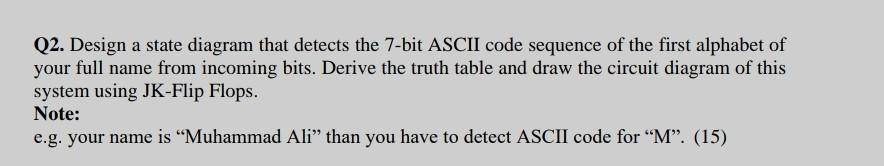 Solved Q2. Design a state diagram that detects the 7-bit | Chegg.com