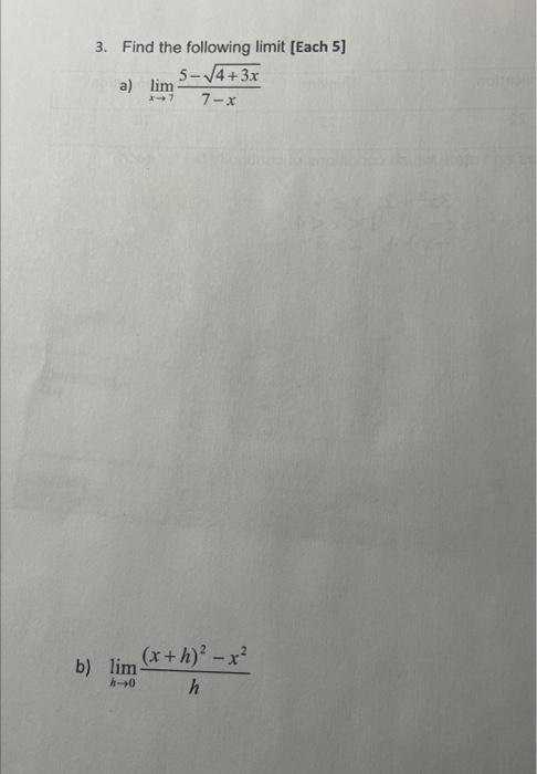 Solved 3. Find the following limit [Each 5] a) | Chegg.com