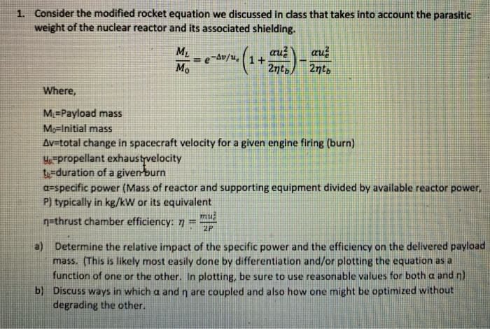 1. Consider the modified rocket equation we discussed | Chegg.com