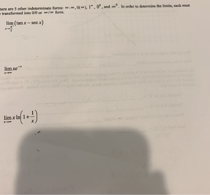 Solved There are 5 other indeterminate forms: 00.60,000), | Chegg.com